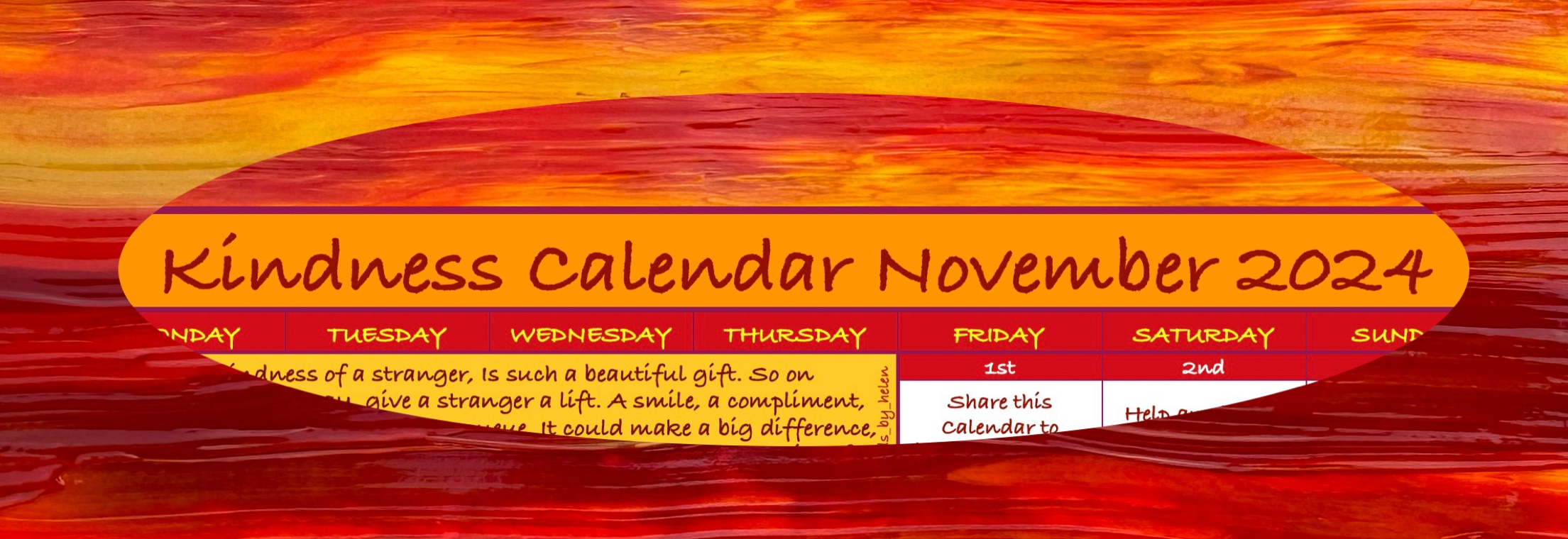 Kindness Calendar November 2024 – make today happy